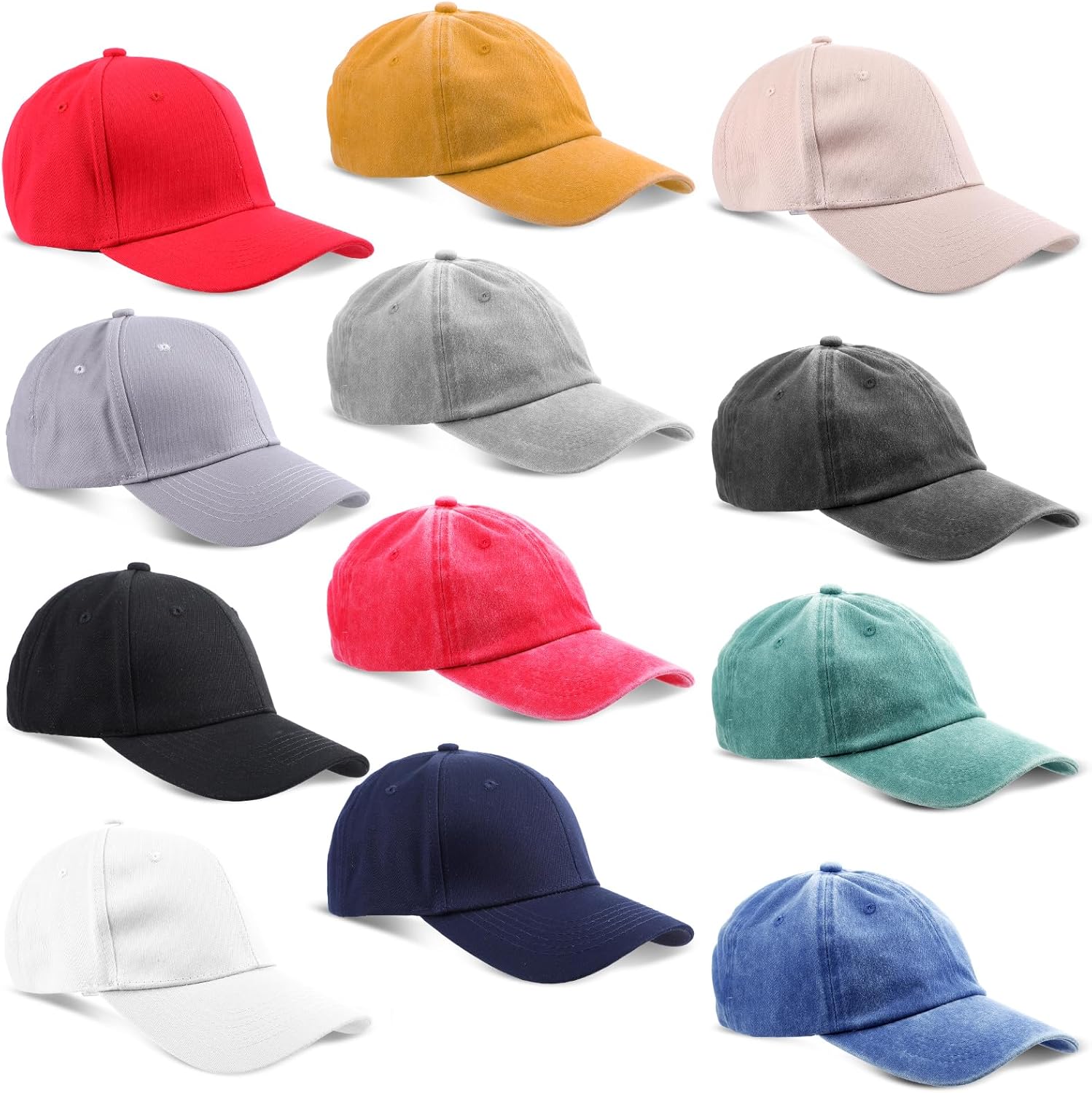 12 Pack Baseball Caps Bulk,Adjustable Washed Cotton Baseball Hats,Plain ...