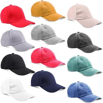 12 Pack Baseball Caps Bulk,Adjustable Washed Cotton Baseball Hats,Plain ...