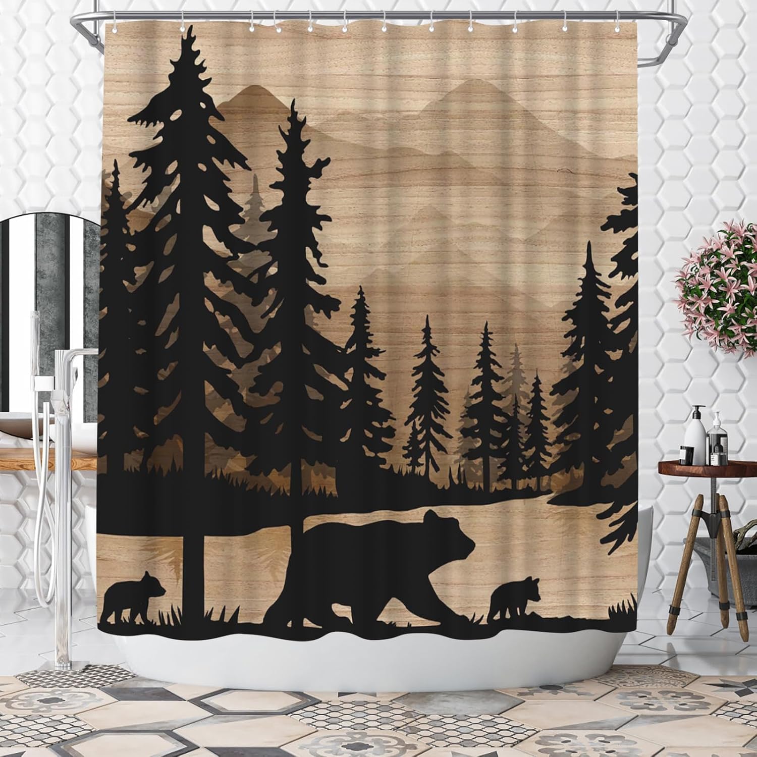 Amazon.com: WELMECO Bear Shower Curtain Rustic Cabin Forest Shower ...
