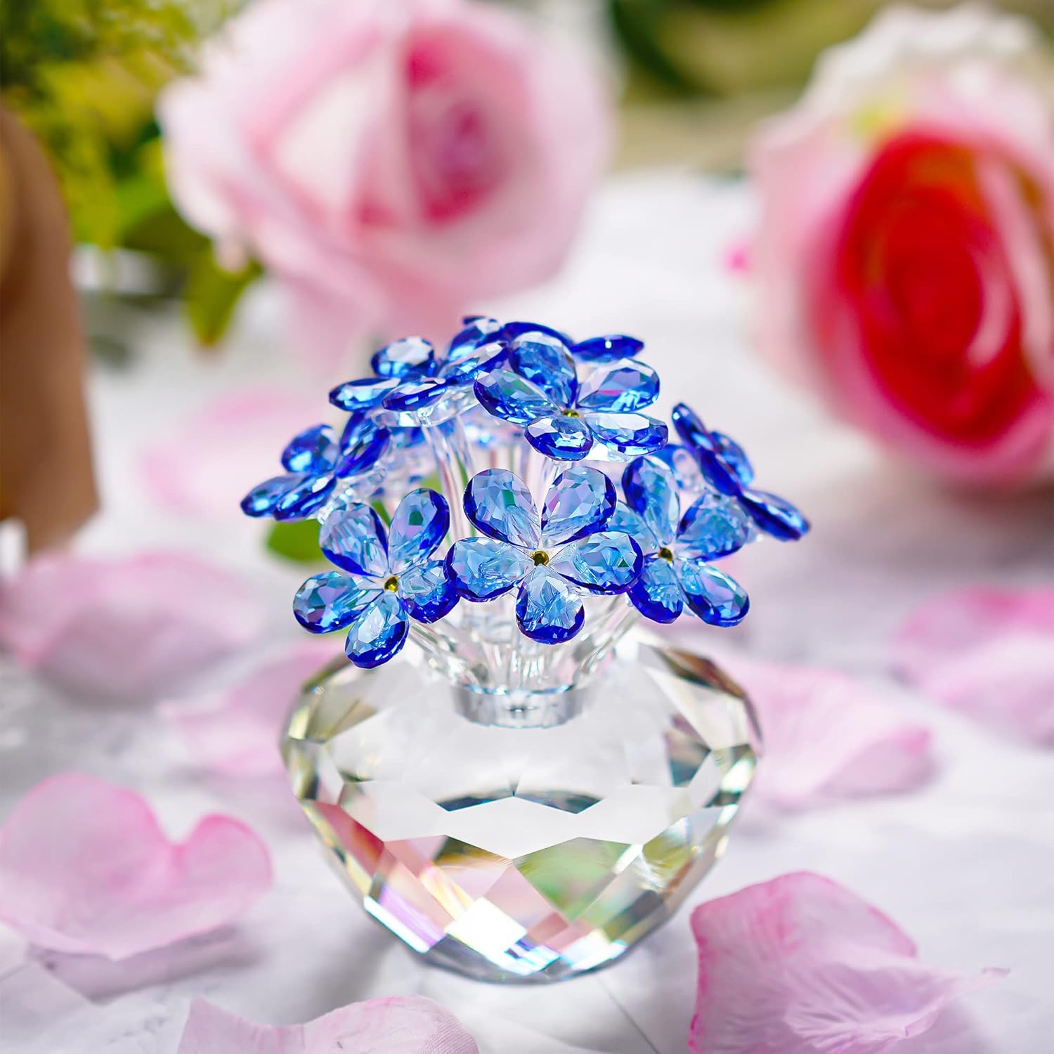 Amazon.com: H&D HYALINE & DORA Crystal Flower Figurines Forget-Me-Not ...