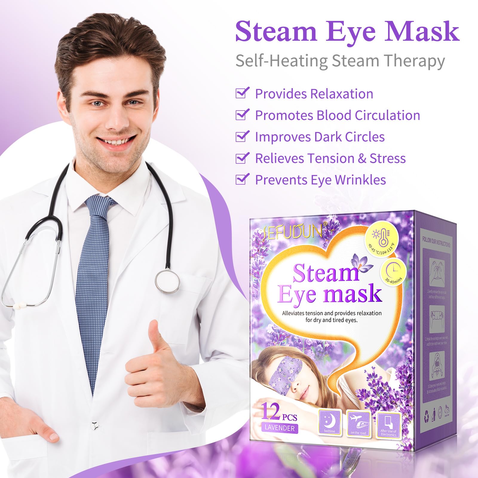 Steam Eye Mask,12 Packs Warming Eye Mask Self Heating Eye Mask Soothing ...