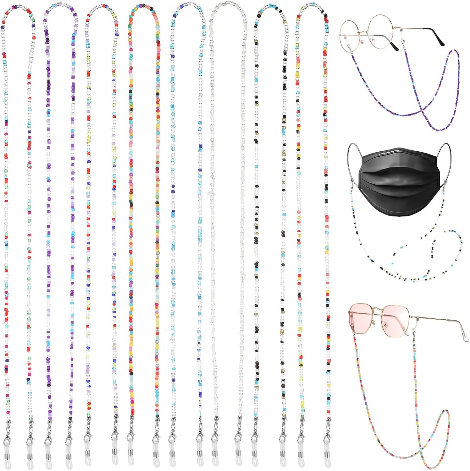 Giantree 8 Pcs Beaded Eyeglass Chains for Women & Girls, Colorful ...