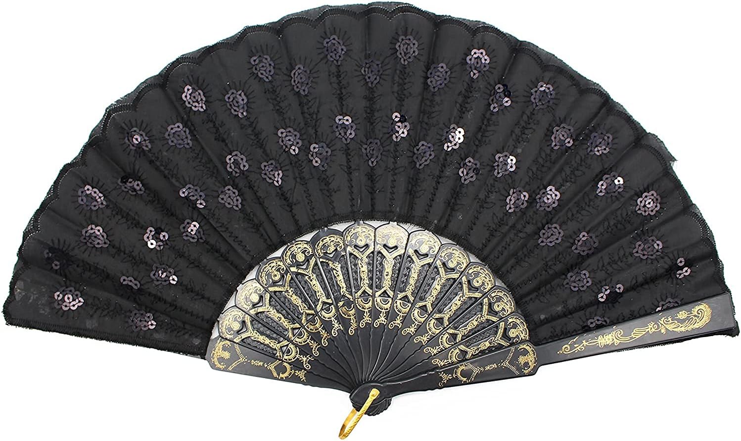 Amazon.com: Hithop Hand Fan (Black) - Elegant Fabric Folding Hand Fan ...