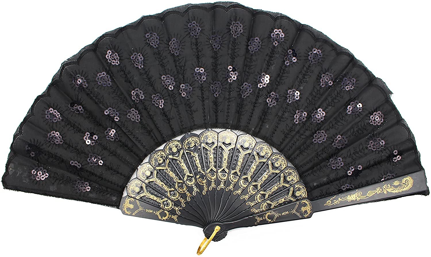 Buy Radix Dance Fan (Black) - Elegant Fabric Folding Hand Fan - Snaps ...