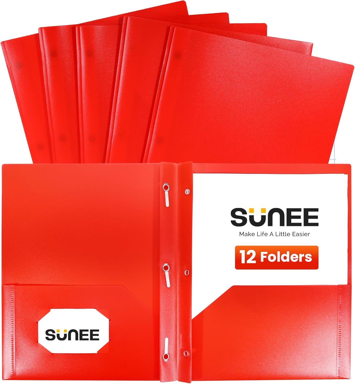 SUNEE 12-Pack Red Plastic Folders with Pockets and Prongs, Letter Size ...