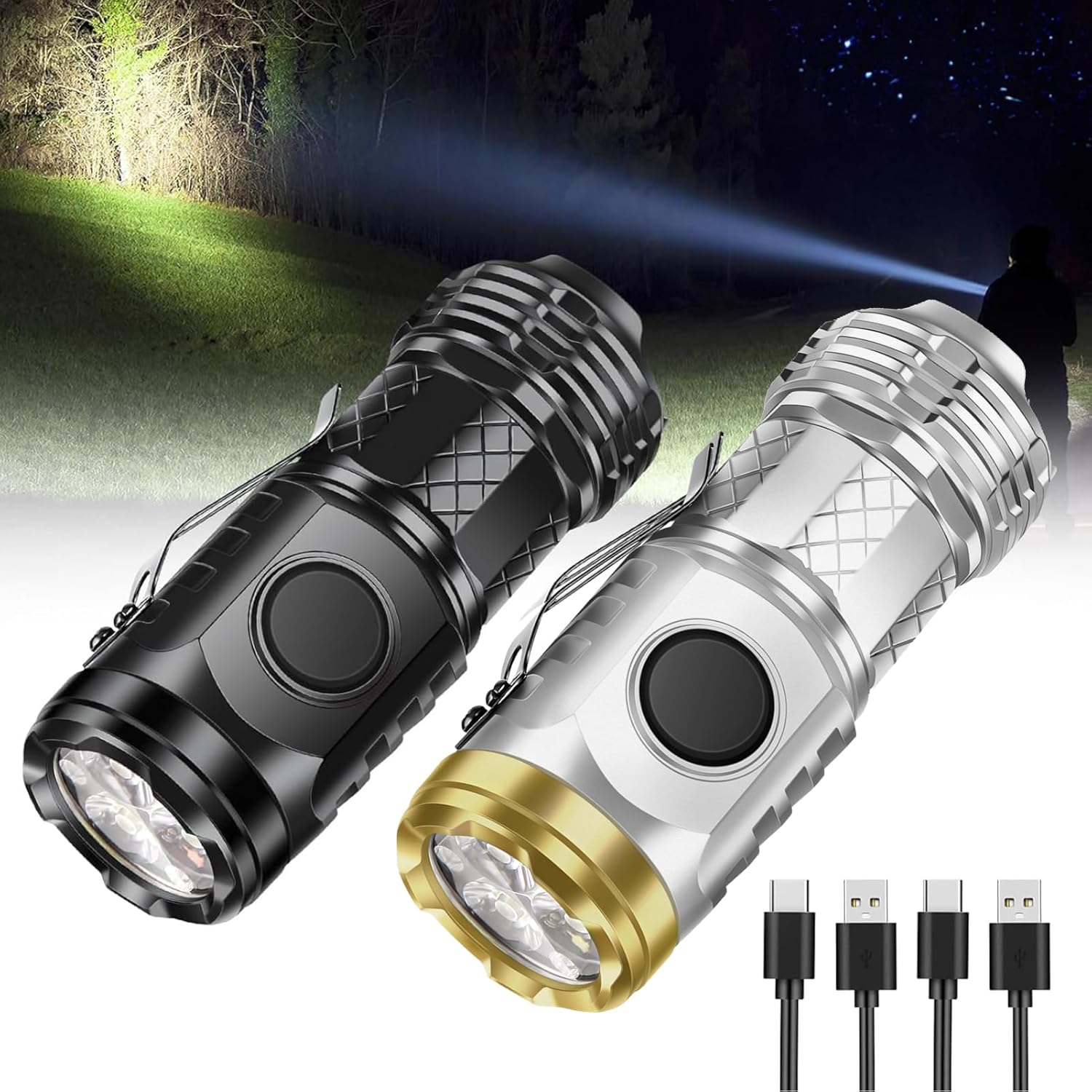 KDQUEERY 2 Pcs Mini Rechargeable, Pocket Flashlight -Super Bright 5 ...