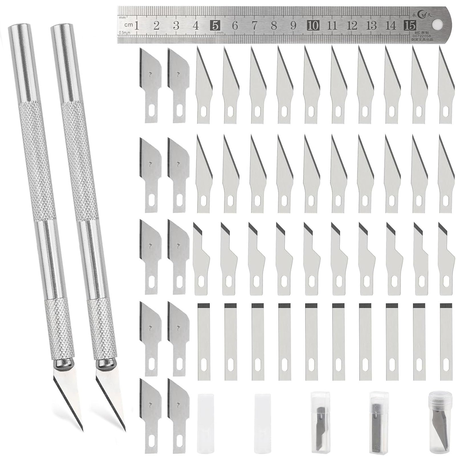 2 Pcs Craft Knife Set with 50 Spare Blades 4 Types Blades and 1 Steel ...