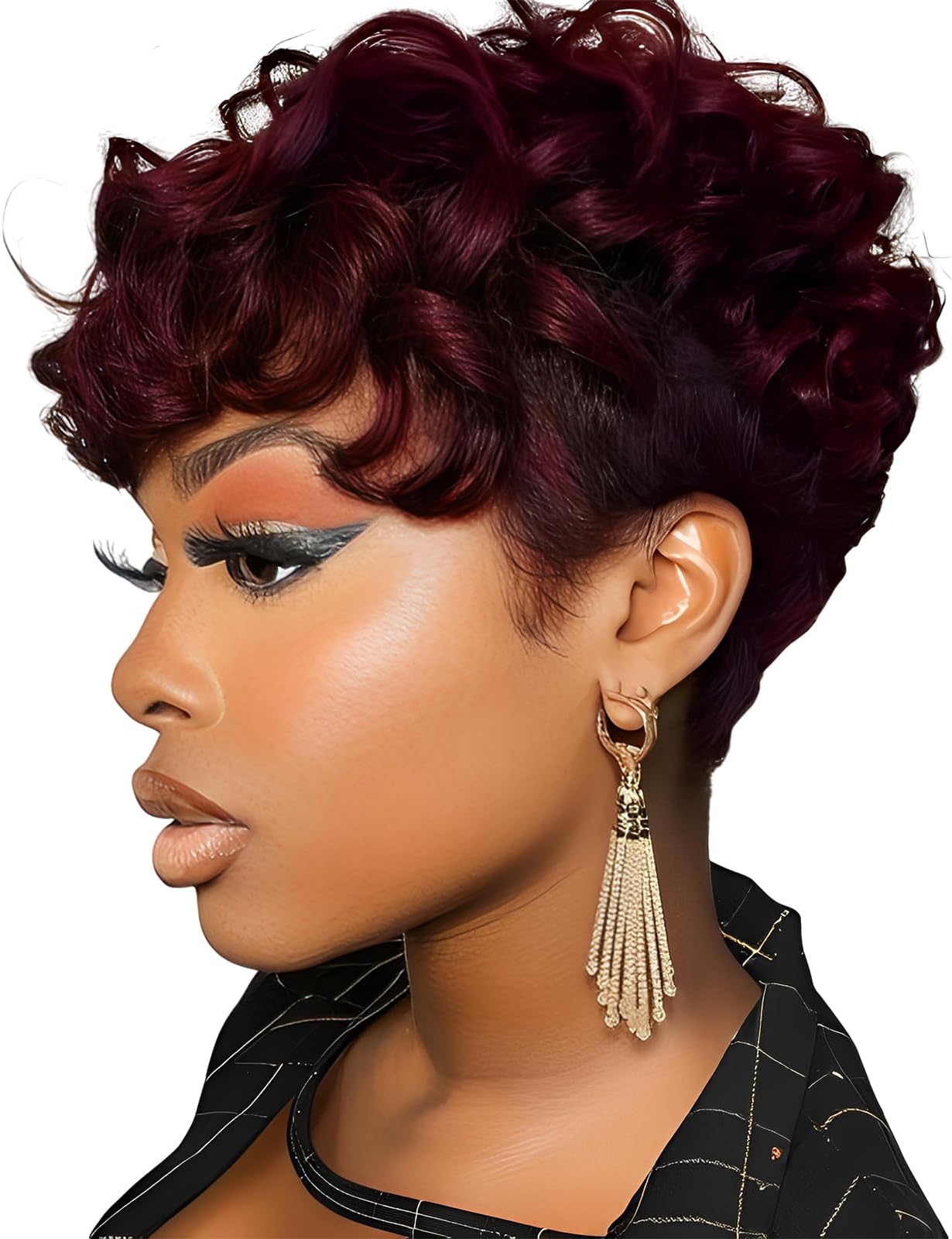 Amazon.com : BOBCOO Short Pixie Cut Wigs for Black Women Short Curly Wig 99J Burgundy Pixie Cut ...