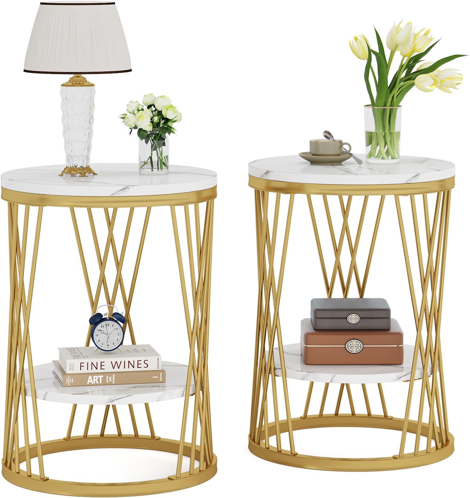 Amazon.com: Tribesigns Round End Side Table: 2 Tier Sofa Table Set of 2 ...