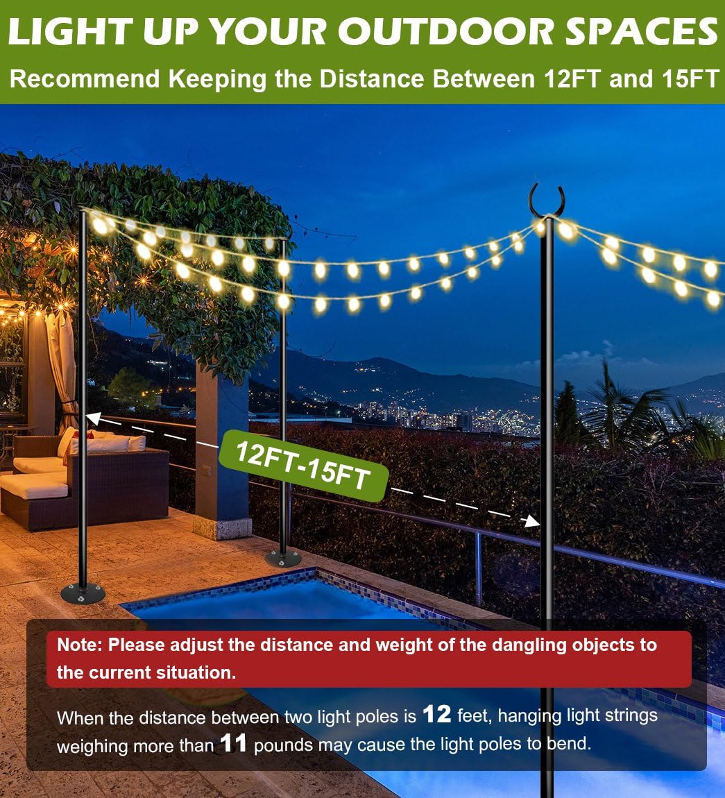 Wood Pole Outdoor Light String NATUREIN 4 Pack String Light Poles,4 FT