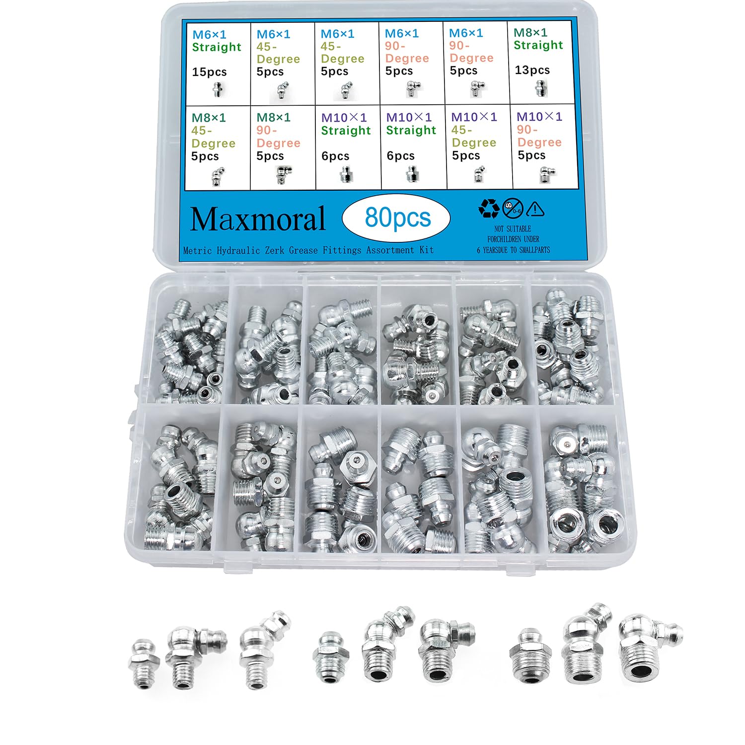 Buy Maxmoral 80PCS Iron Galvanized Grease Nipple Set Grease Fitting Kit ...