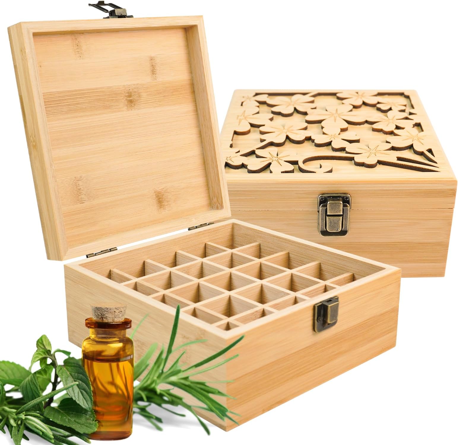 Amazon.com: Pure Vie Bamboo Essential Oil Storage Box Travel Organizer ...
