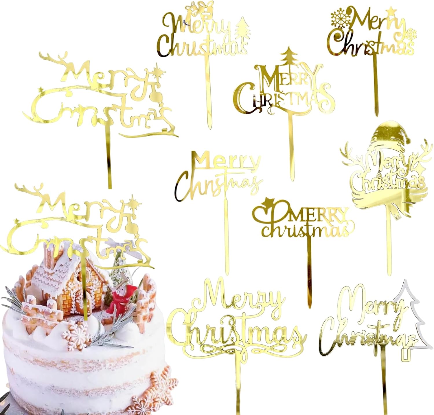 Amazon.com: 9 Pcs Merry Christmas Cake Topper Cake Decoration for ...