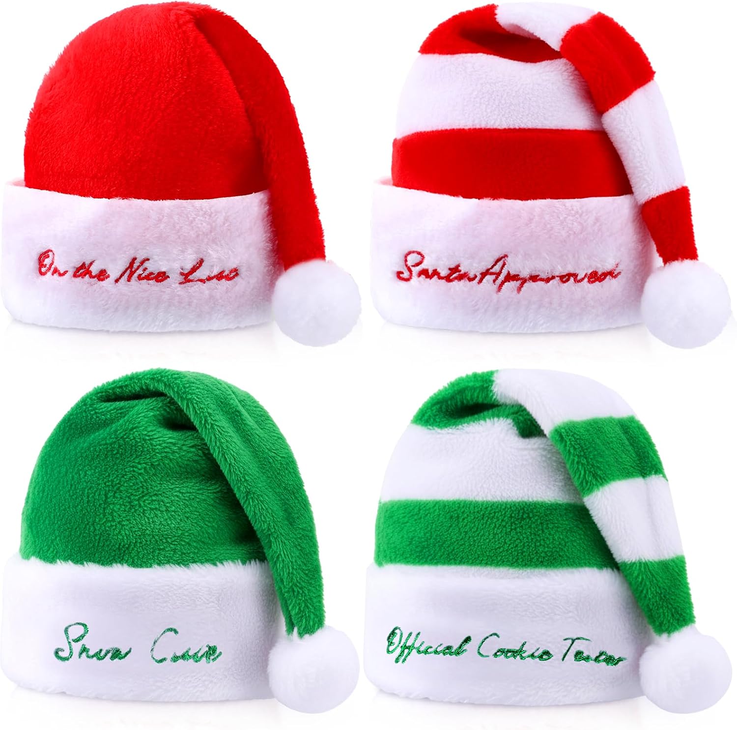 Amazon.com: Yearntown 4 Pcs Christmas Santa Hats Embroidered Classic ...
