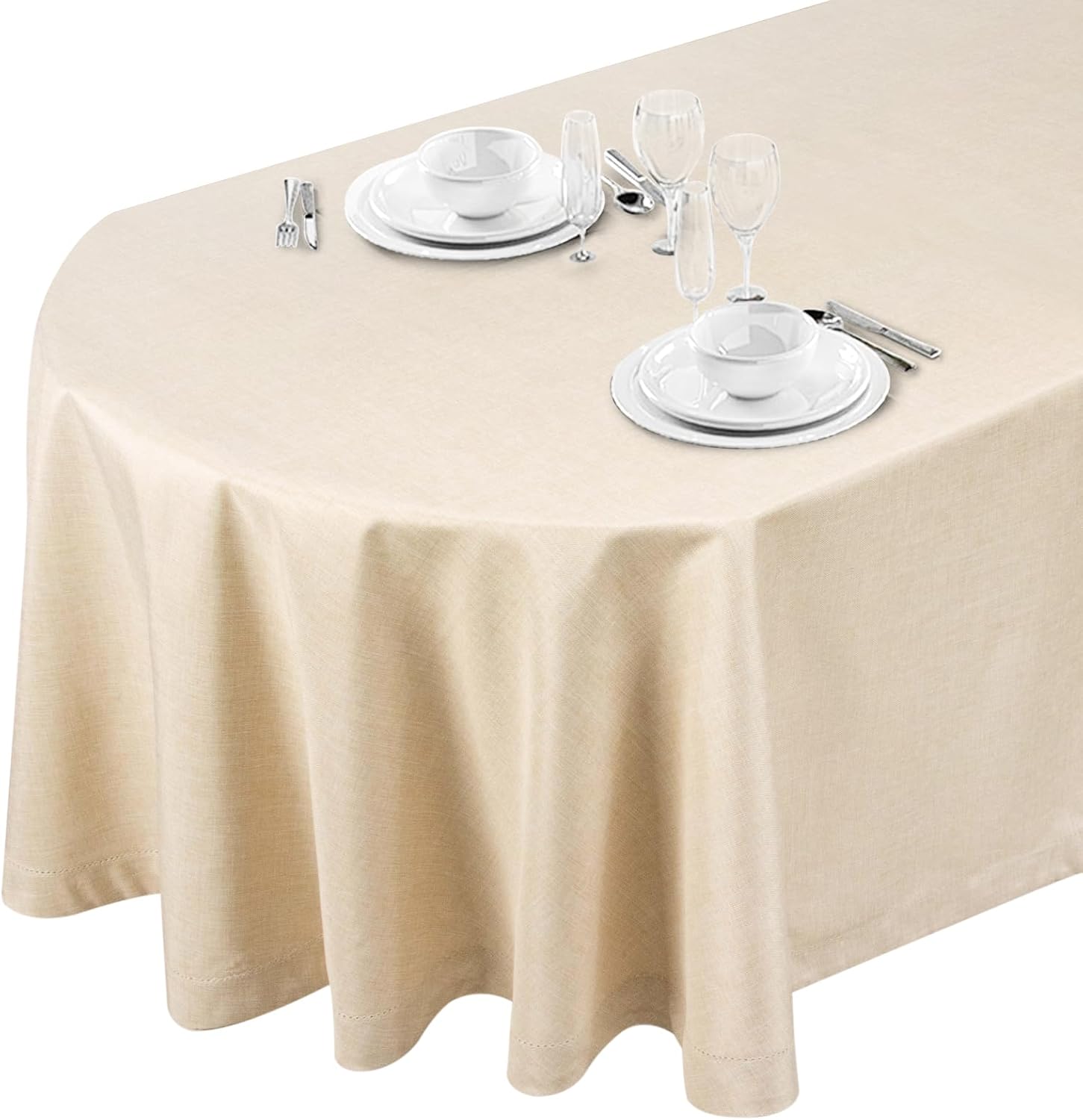 LLCUTESHOP Textured Oval Tablecloth Beige 61 x 84 Inch Wrinkle Free ...