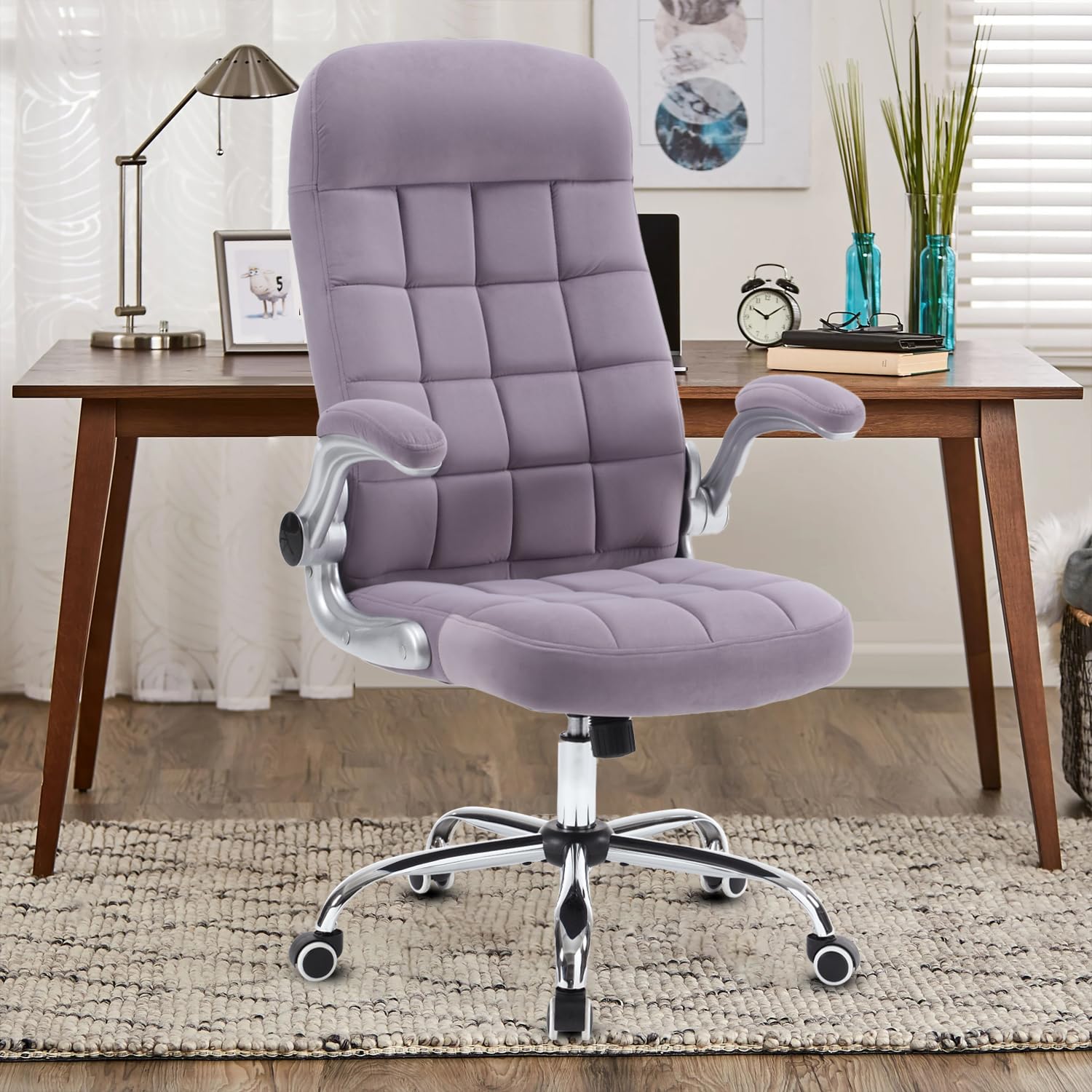 Amazon.com: REFICCER High Back Fabric Office Chair Purple, Velvet ...