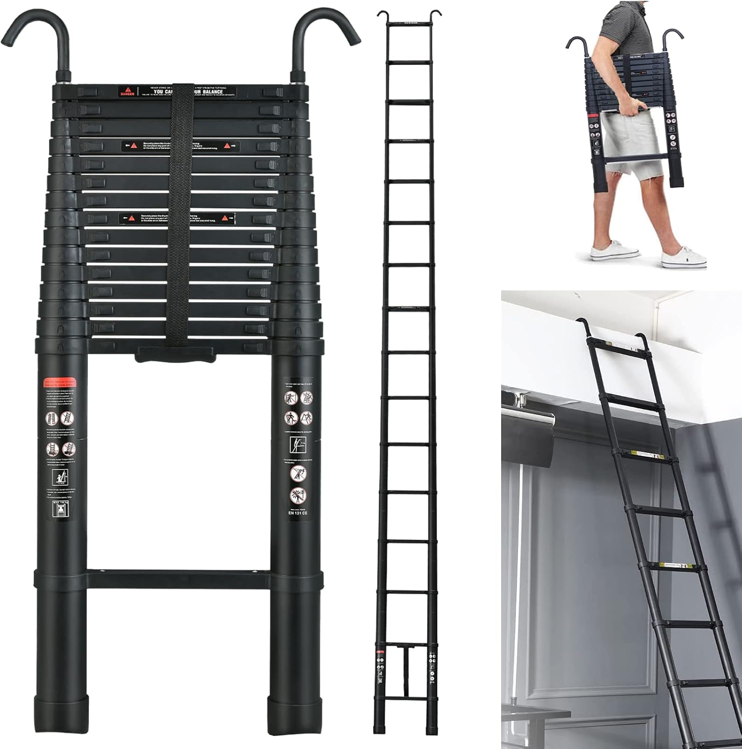20.3 FT Telescopic Ladder, Collapsible Step Ladder with Hooks for RV ...
