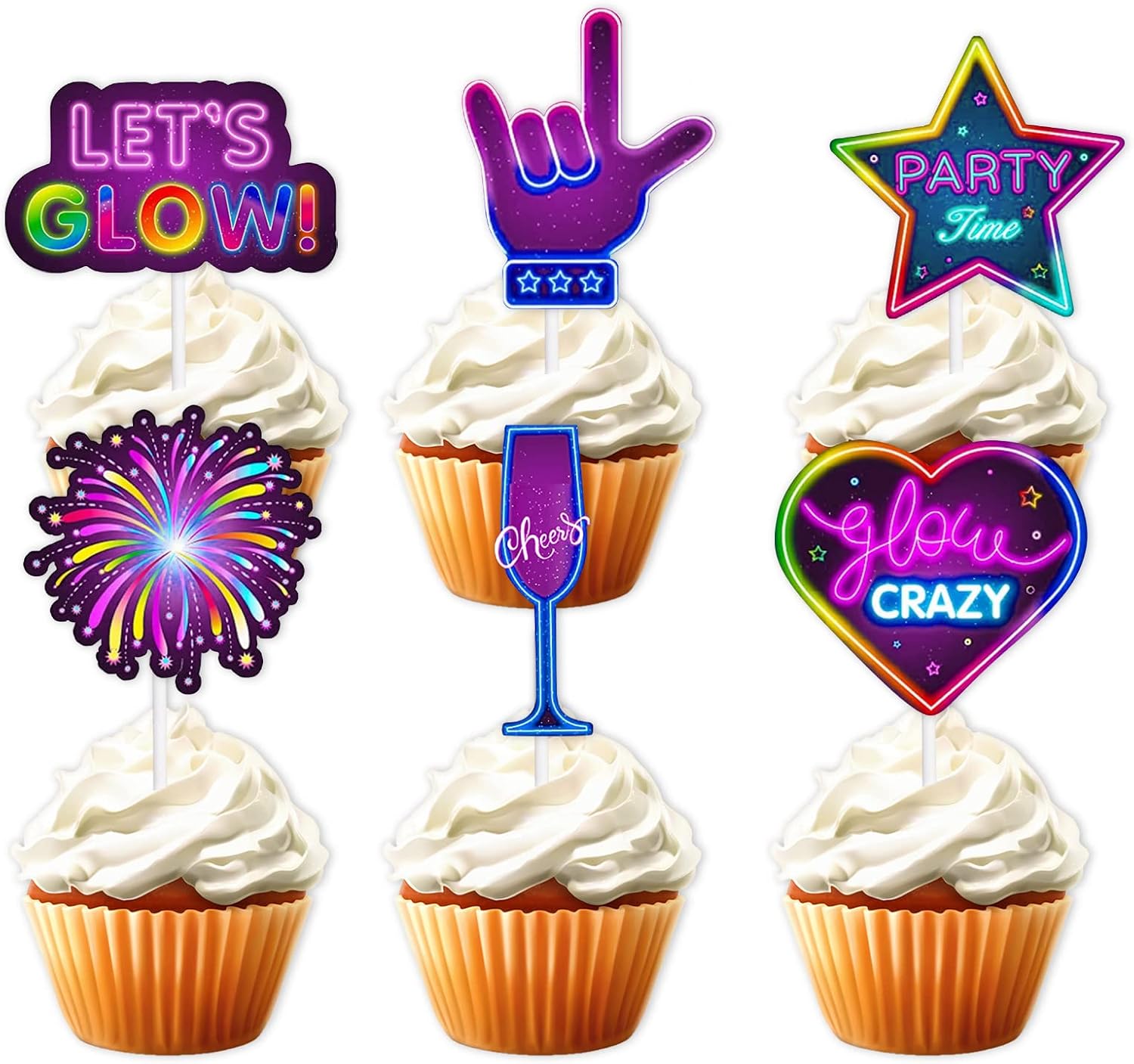 Amazon.com: 18pcs Fluorescence Glitter Dessert Cupcake Topper Let’s ...