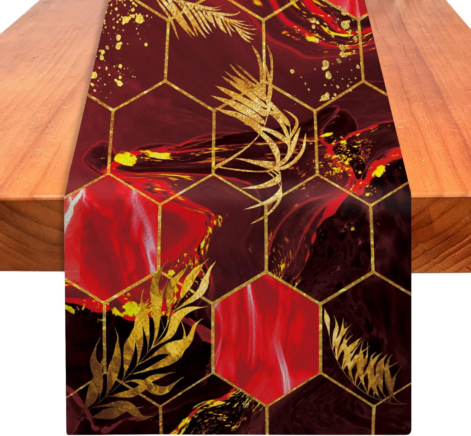 Amazon.com: YOVOYOA Marble Table Runner 72 Inches Long, Black Red ...