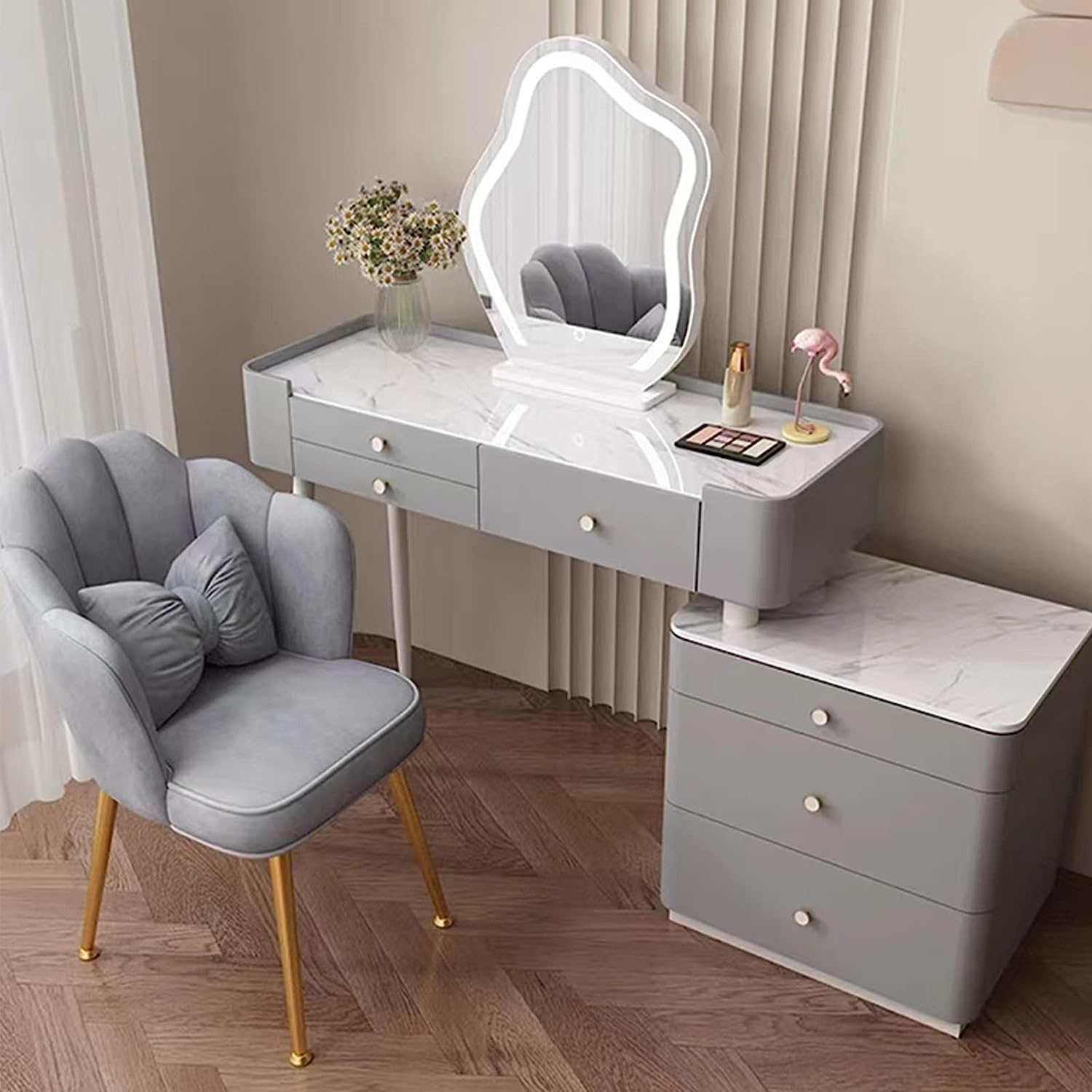 Vanity Desk with 360° Rotating Cloud Mirror Dressing Table 6 Drawers ...