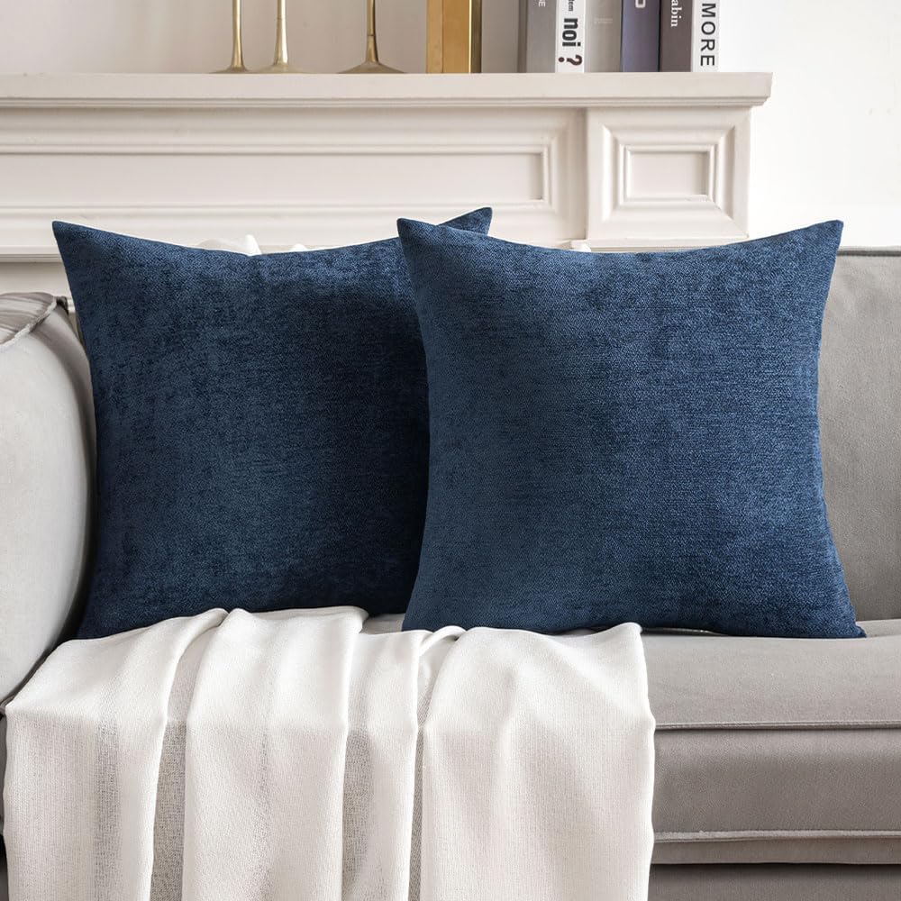 MIULEE Pack of 2 Navy Blue Decorative Pillow Covers 18x18 Inch Soft ...