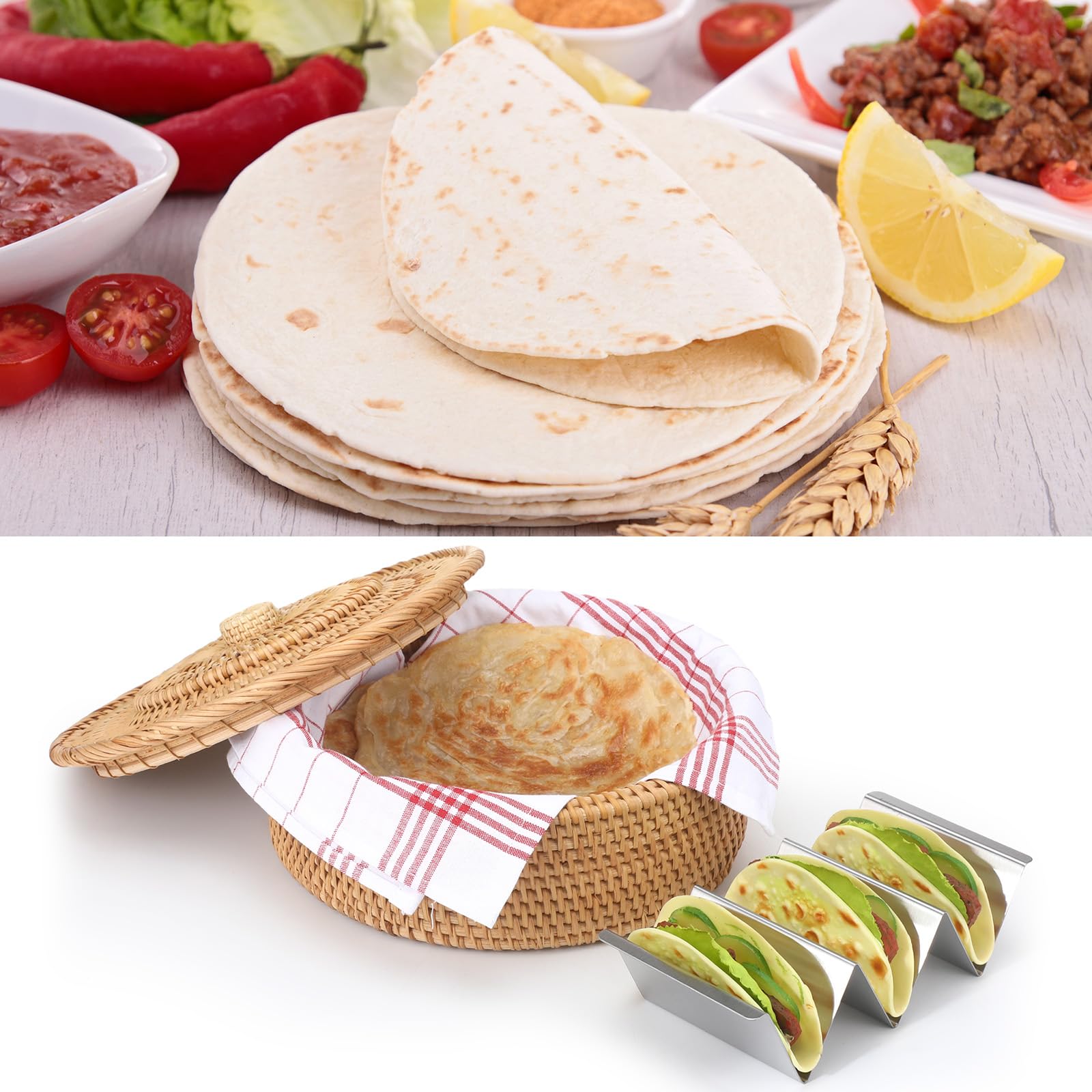Newtay 10 Inch Mexican Tortilla Warmer Basket with Cotton Towel Set of ...