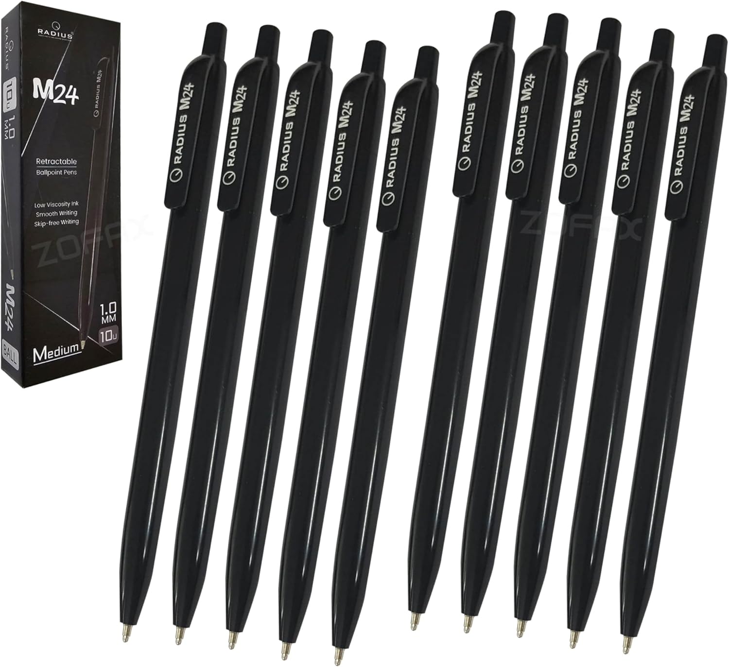 RADIUS M24 Retractable Ballpoint Pens, BLACK, Medium Point (1.0mm ...