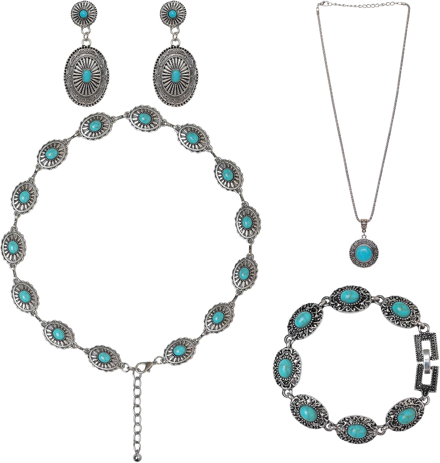 Fumwase 4 Pieces Bohemian Turquoise Jewelry Set Chain Waist Belt ...