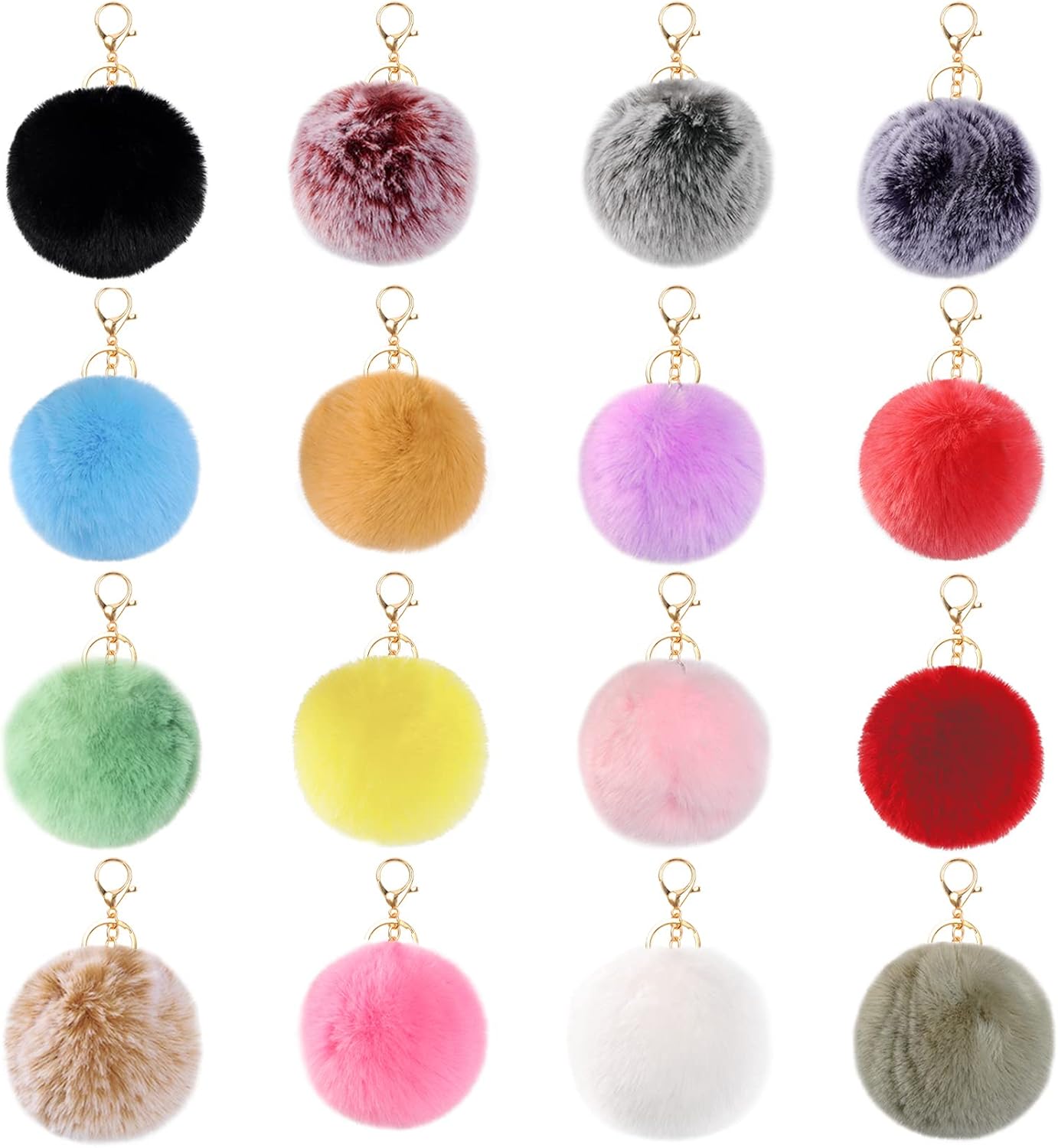 JOYYPOP 16 PCS Pom Poms Keychains Bulk Fluffy Pompoms Balls Faux Rabbit ...