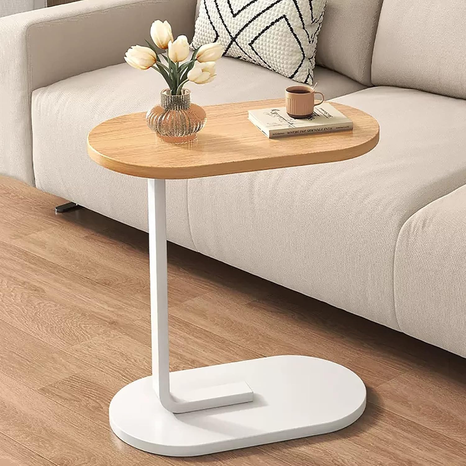 Amazon.com: Modern Wooden Couch Side Table - Oval Snack Side Table ...