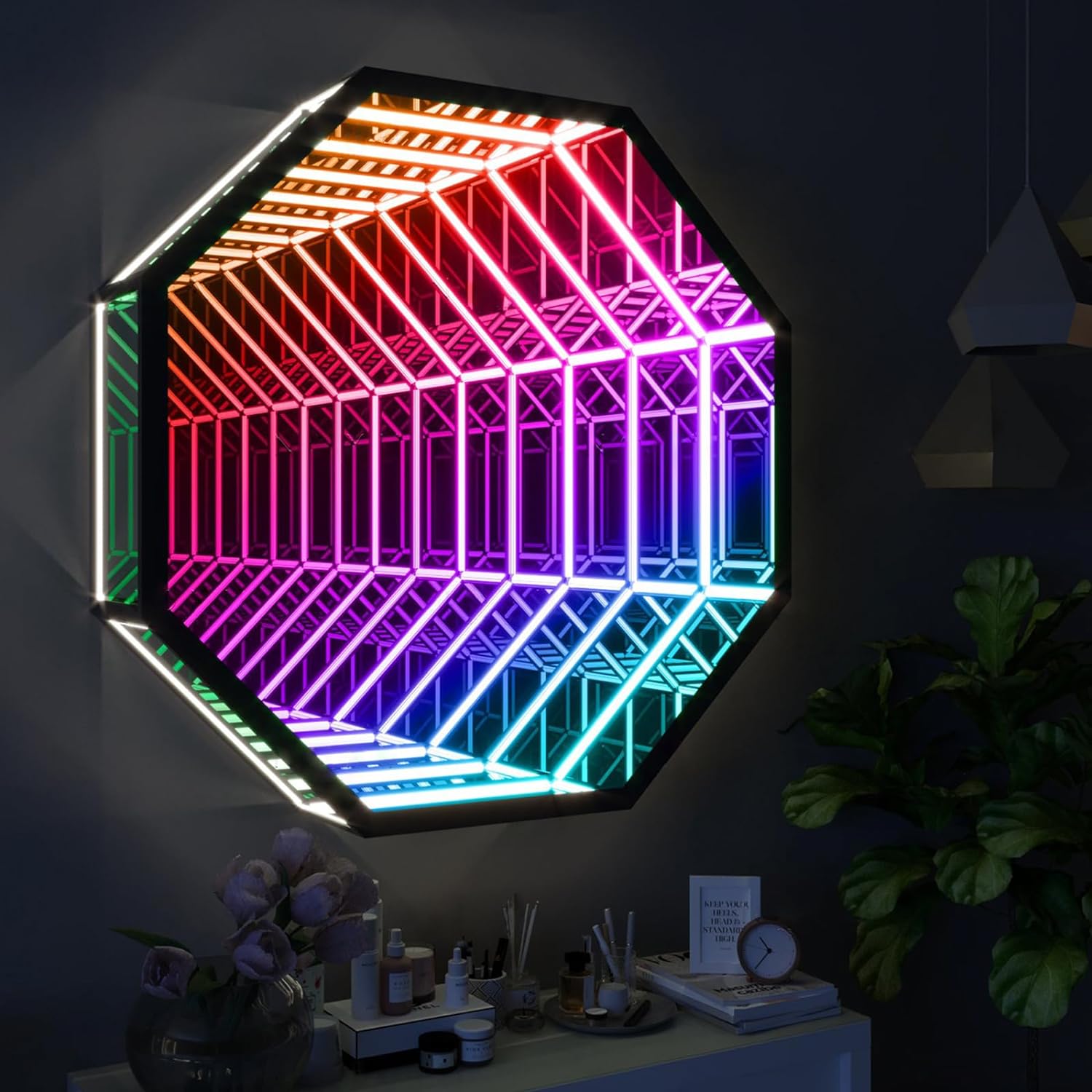 Starlips 3D Octagon Infinity Wall Mirror - Multi Color Changing LED ...