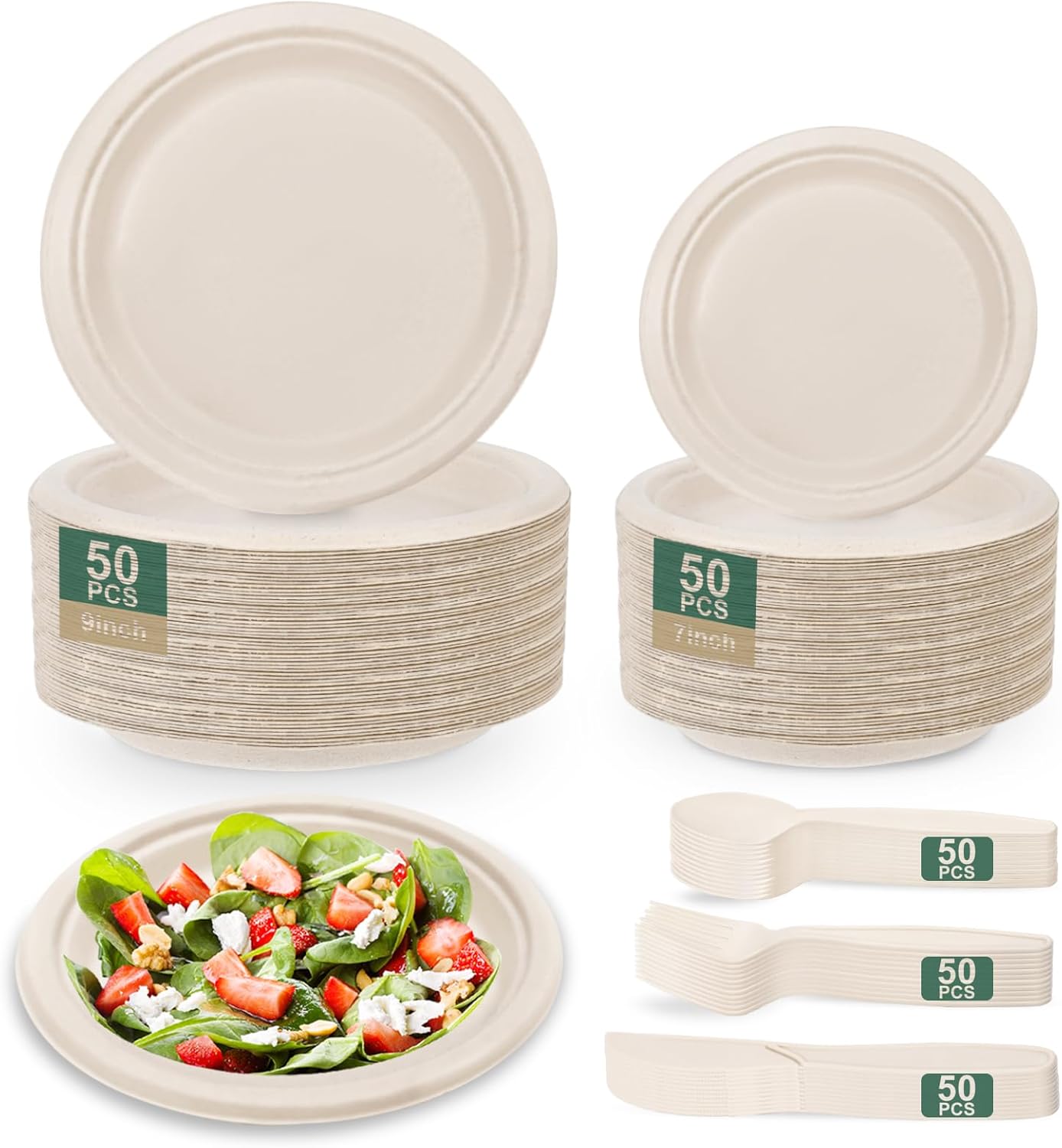 Amazon.com: 250Pcs Compostable Disposable Paper Plates Set with Large ...