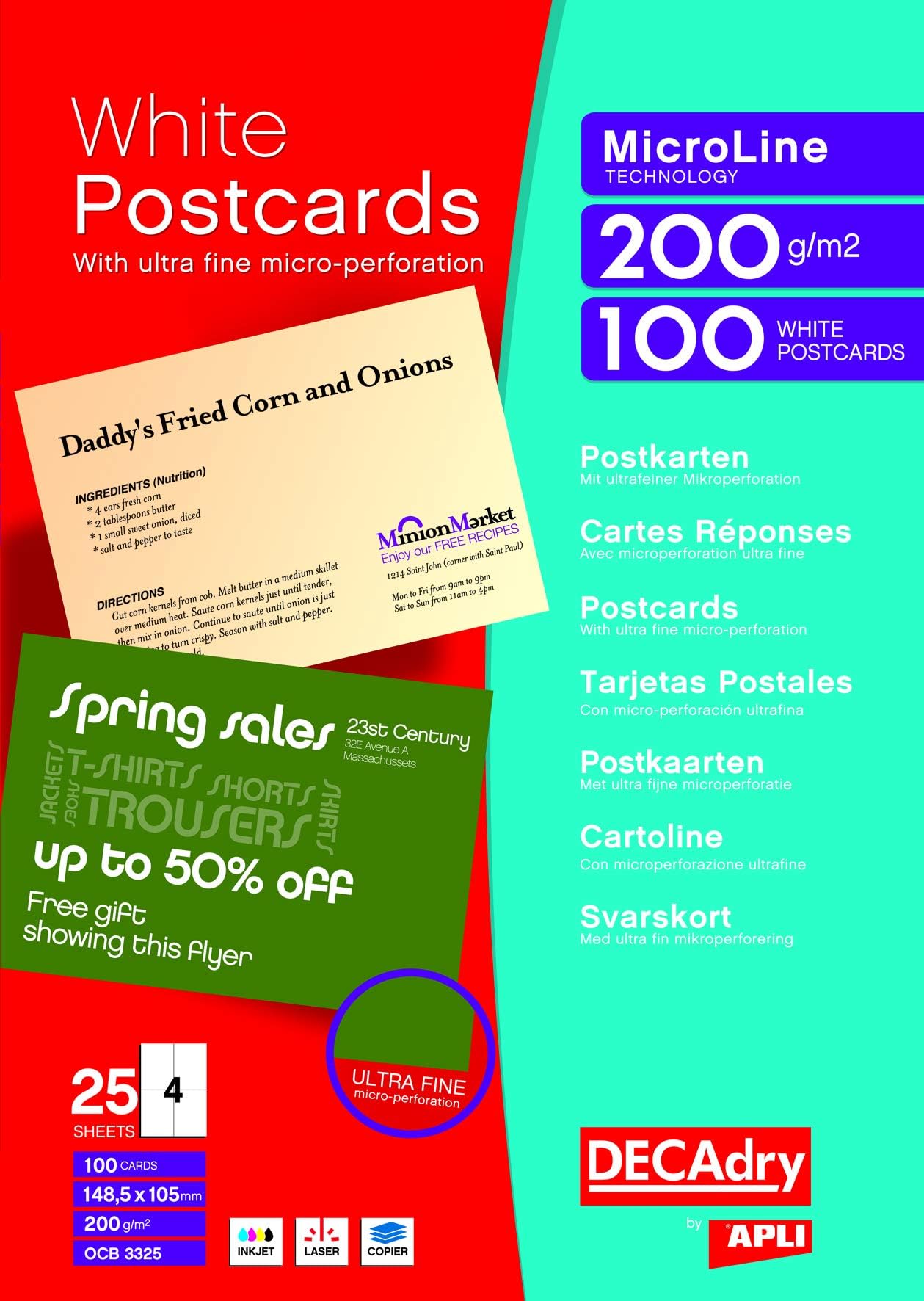 DECAdry White Postcards 200gsm Microperforated 4 per A4 Sheet 148 ...