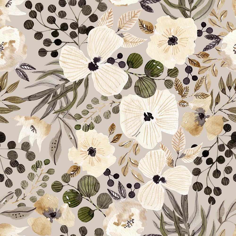 REDAMANCY Beige Coffee Brown Boho Florals Leaf Vintage Botanical Peel ...