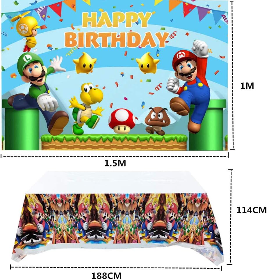 Super Mario Party Supplies Set Happy Birthday Gaming Party Decorations ...