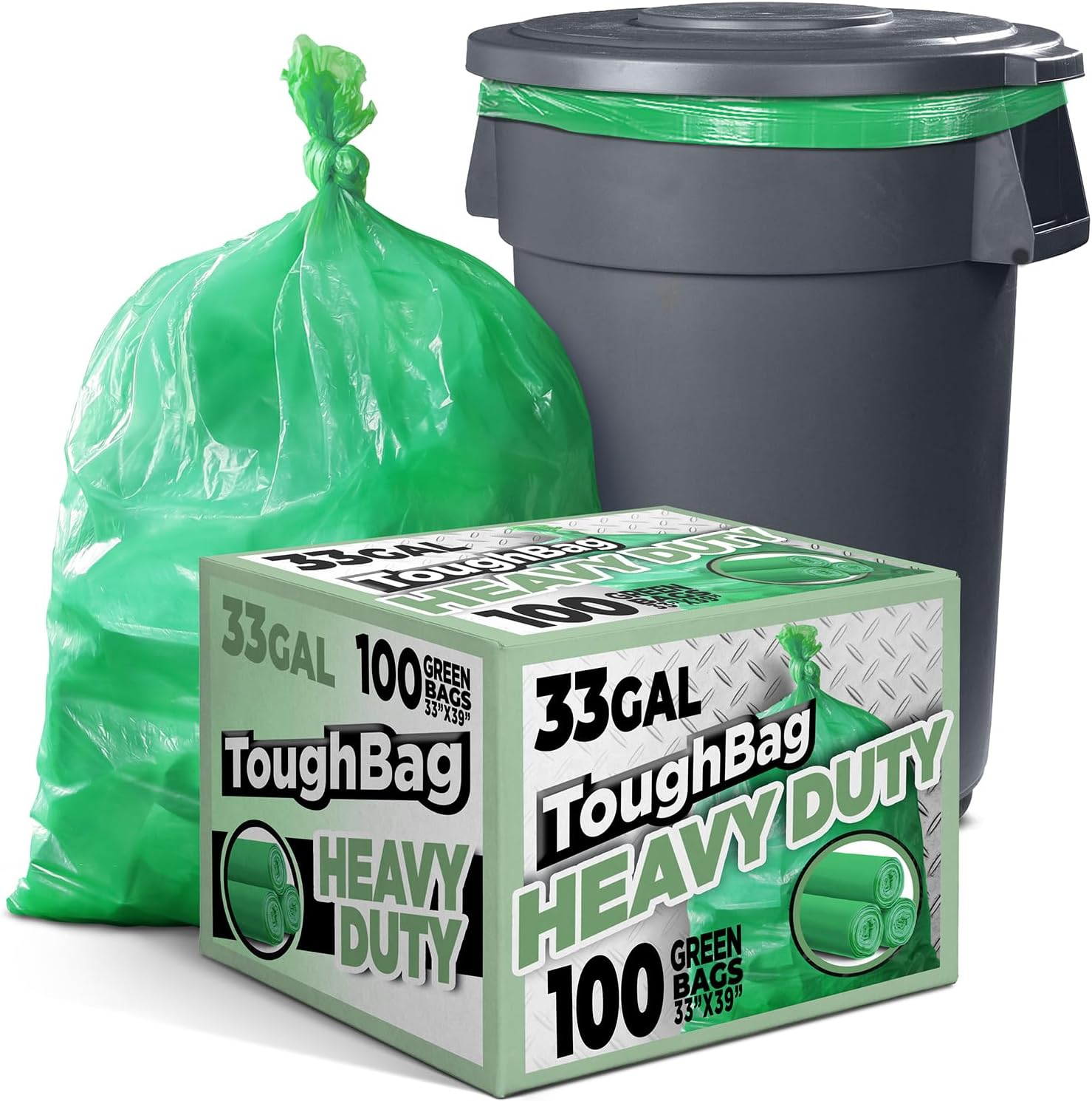 Amazon.com: ToughBag 33 Gallon Recycling Trash Bags (100 Count) - Green ...