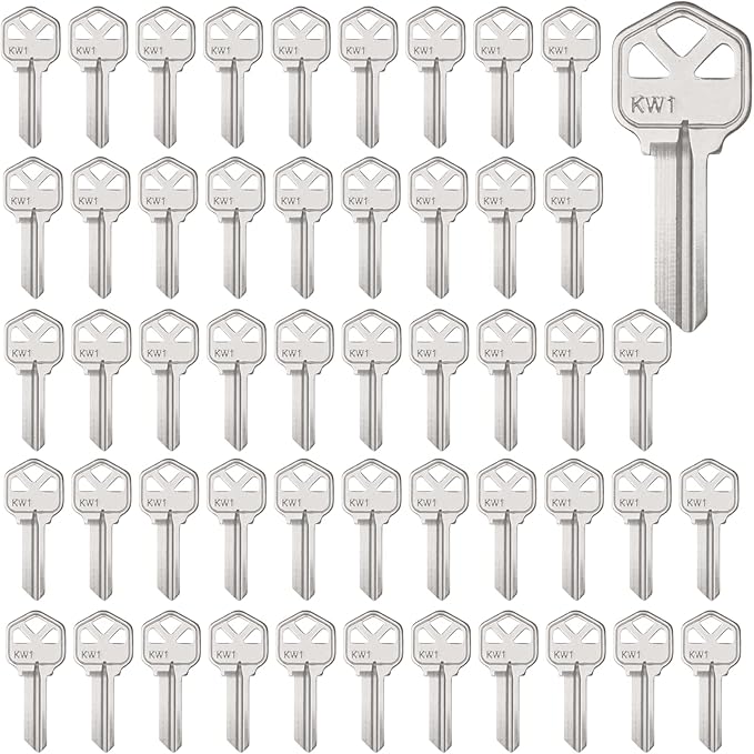 KW1 Blank Key Blanks, Pack of 50 Uncut Blank Keys in Premium Brass ...
