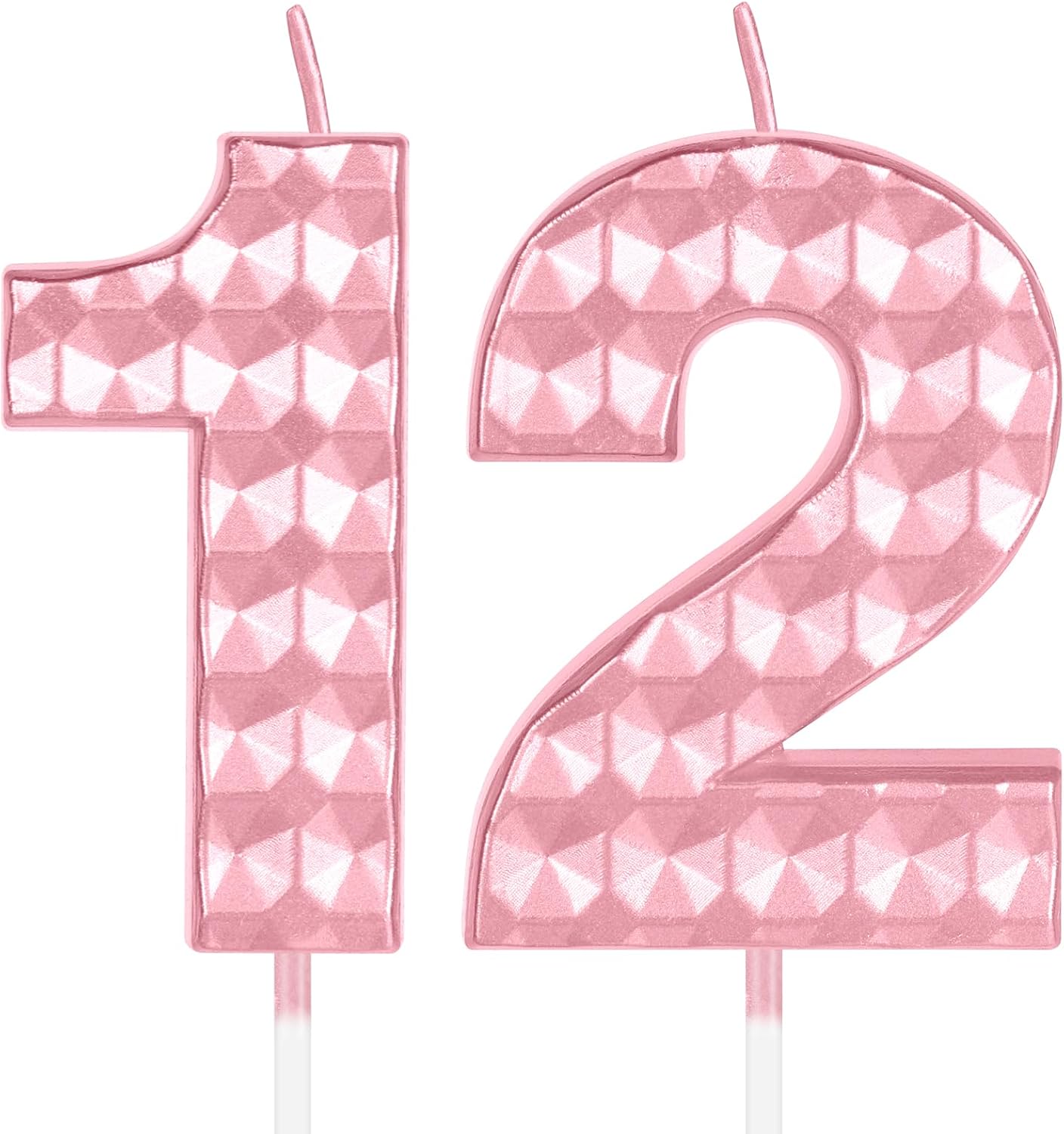 Amazon.com: Pink 12th Birthday Candles,Diamond Design 3D Number 12 ...