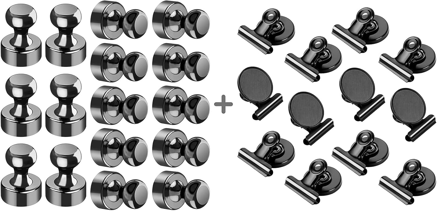 Amazon.com: 16Pack Black Refrigerator Magnets Magnetic Push Pins & 12 ...