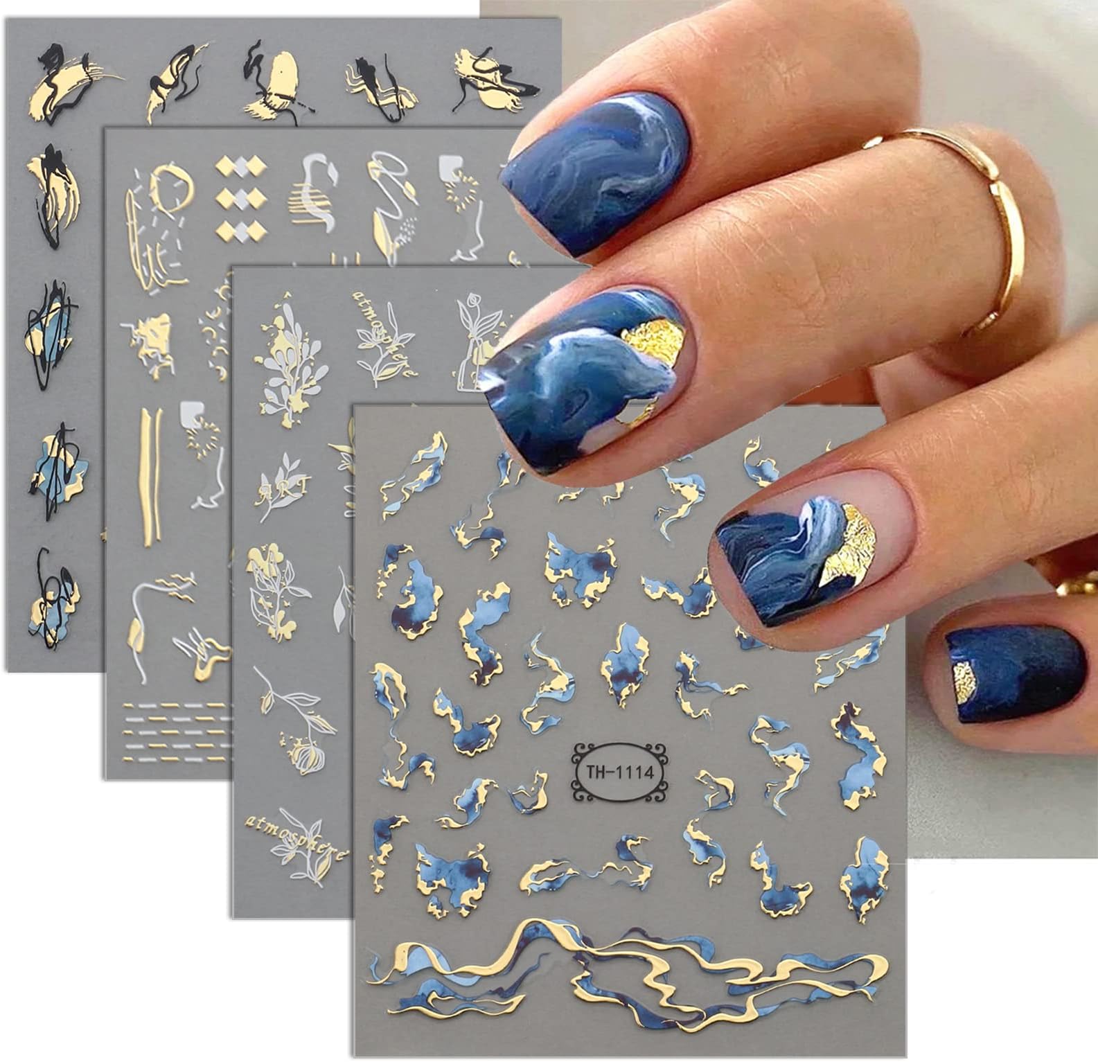 Amazon.com: NOODCO 11 Sheets Glitter Gold Line Nail Art Stickers Decals ...