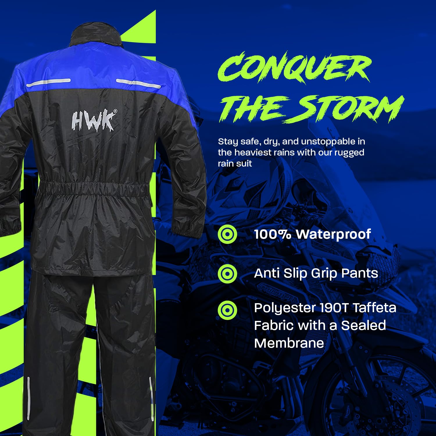 Snapklik.com : HWK Motorcycle Rain Suit For Men And Women, Two-Piece ...