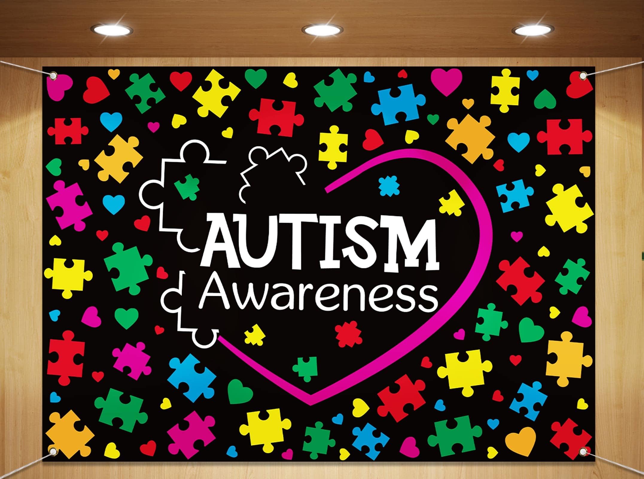 Amazon.com : Sunwer Autism Awareness Photo Booth Backdrop Puzzle Piece ...