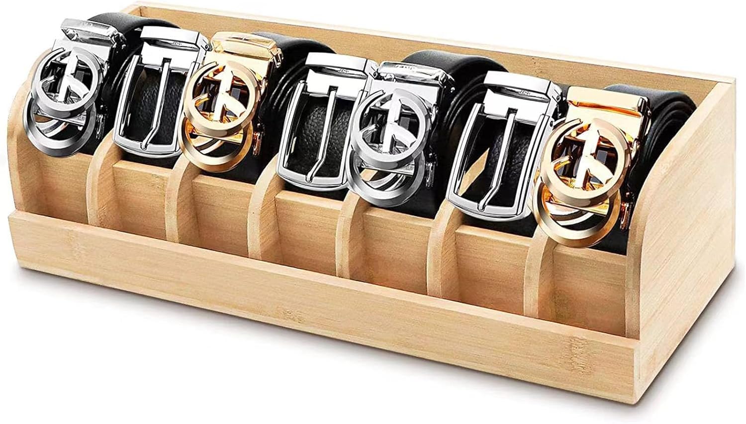 Amazon.com: GREATSK Wood Belt Organizer Box, 7 Grid Belt Rack, Closet ...