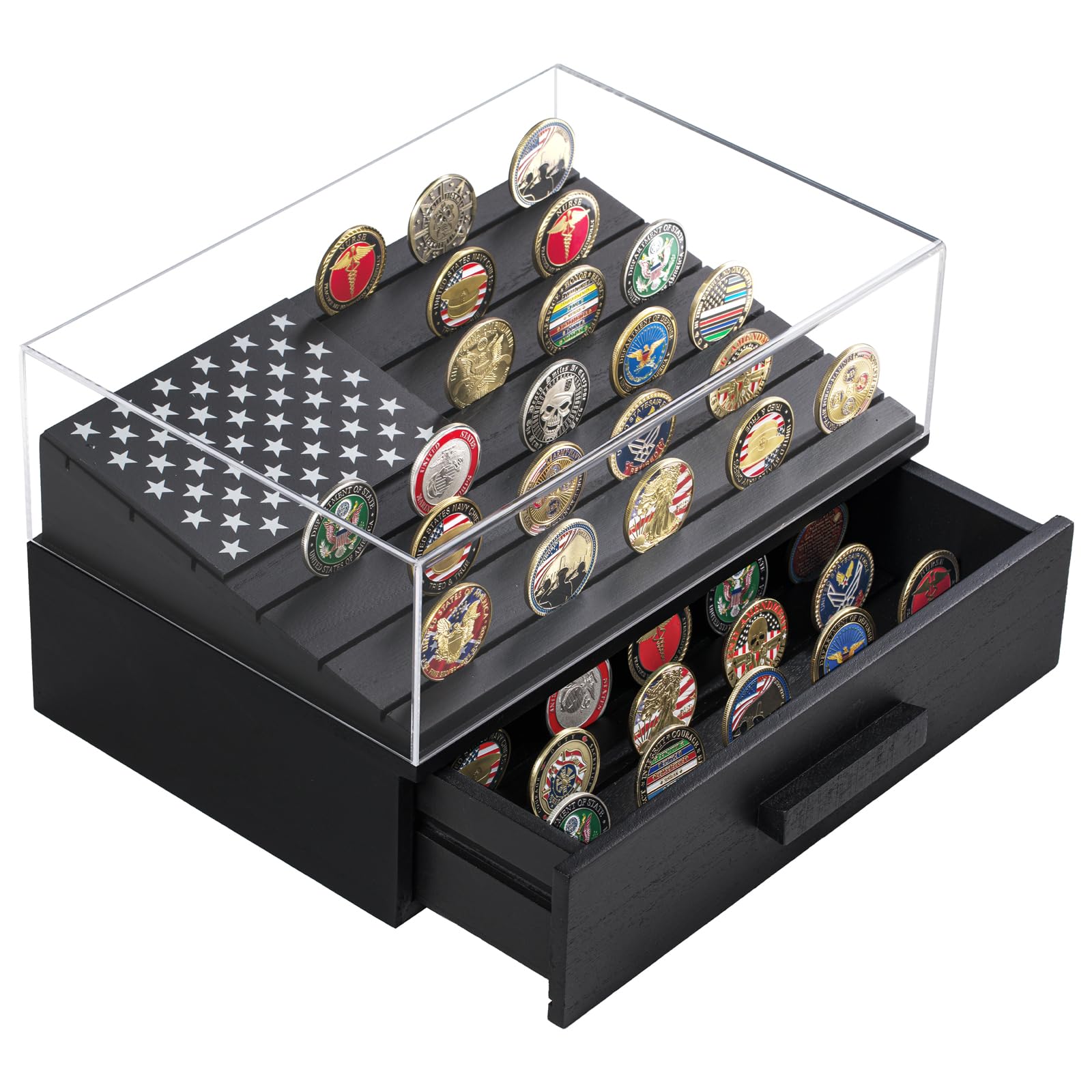 Black Challenge Coin Display Case with Acrylic Glass Cover, Military ...