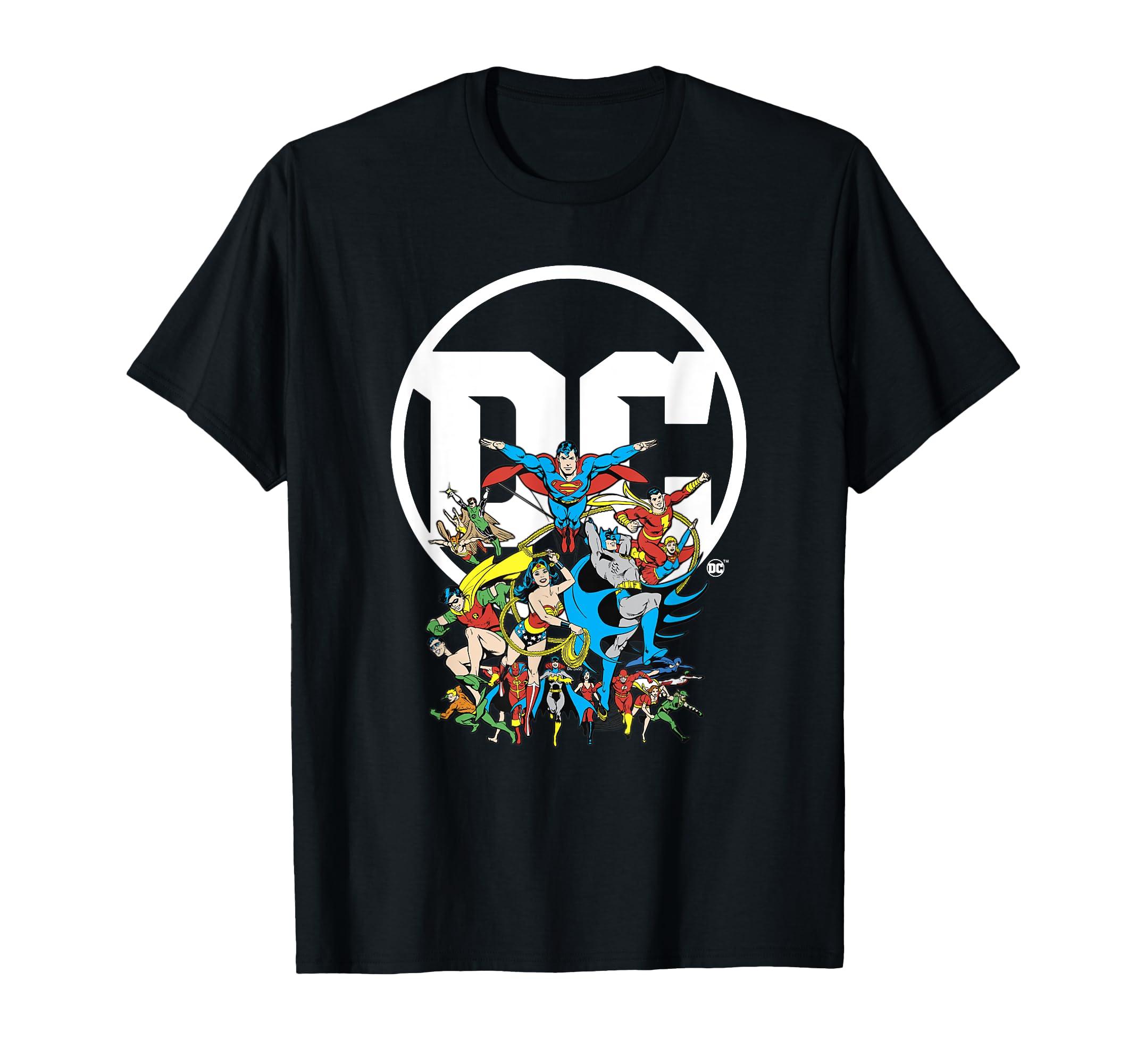 Amazon.com: DC Comics Character Group Logo Poster T-Shirt : Clothing ...