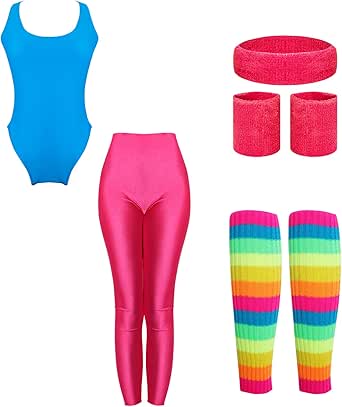 Amazon.com: Heliltd Women 80s Workout Costume Neon Aerobics Outfit ...