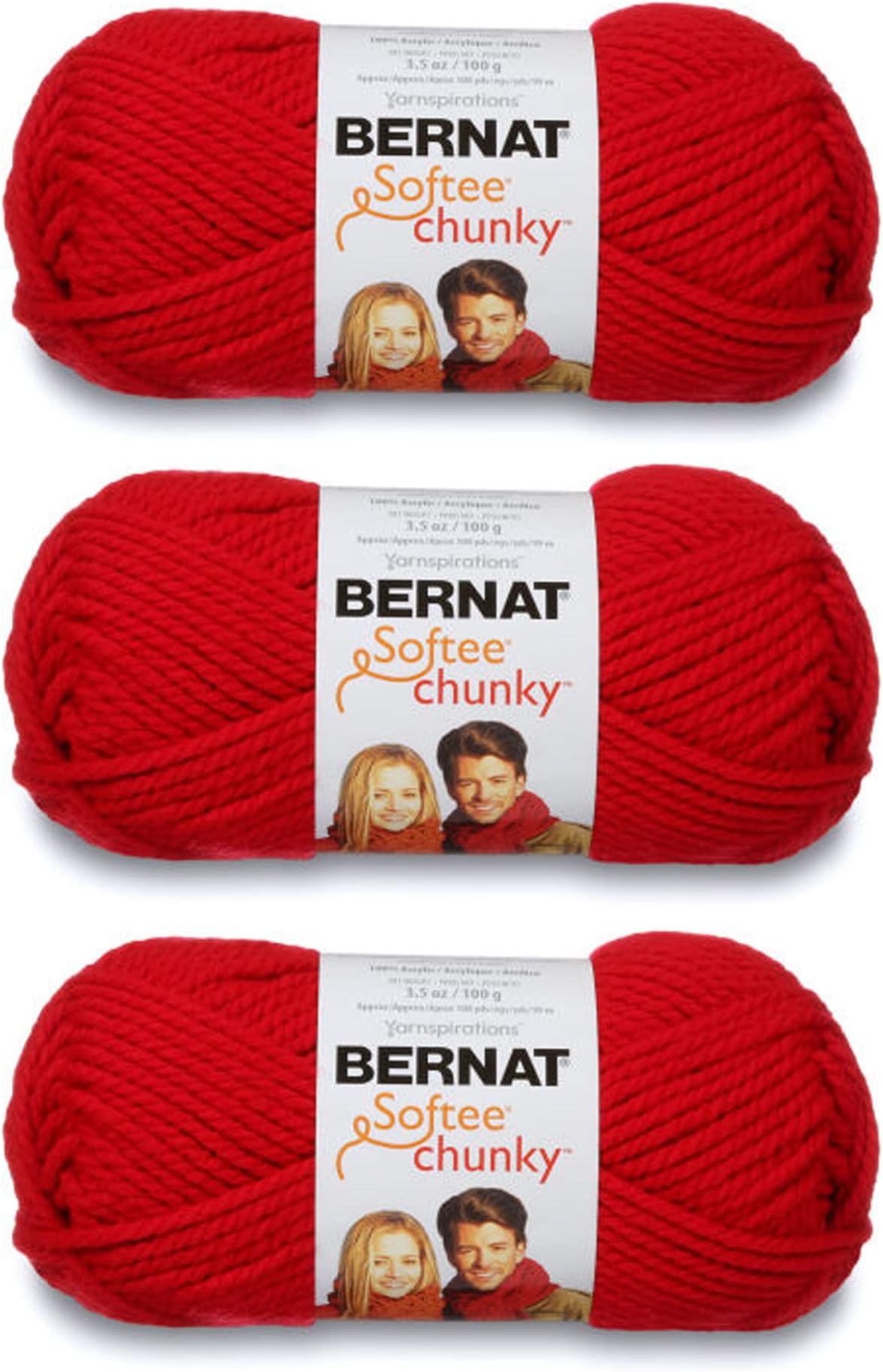 Bernat Softee Chunky Berry Red Yarn - 3 Pack of 100g/3.5oz - Acrylic ...