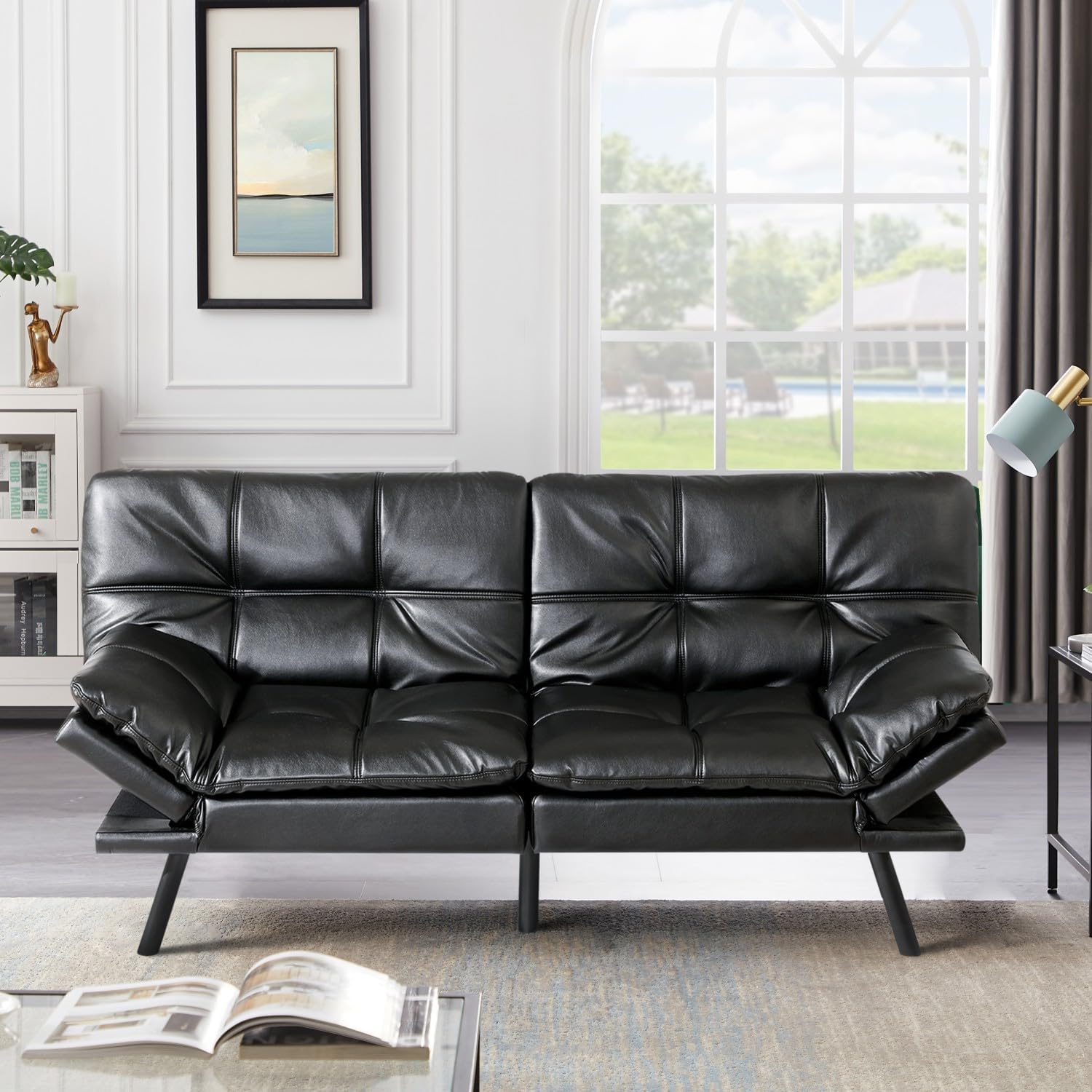 Amazon.com: MUUEGM Futon Convertible Sofa Bed,Adjustable Backrest ...