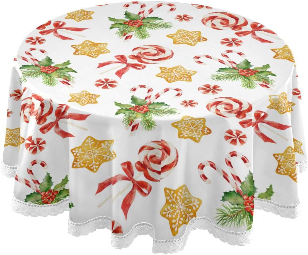 Amazon.com: Kcldeci Christmas Round Tablecloth 60 Inch Candy ...