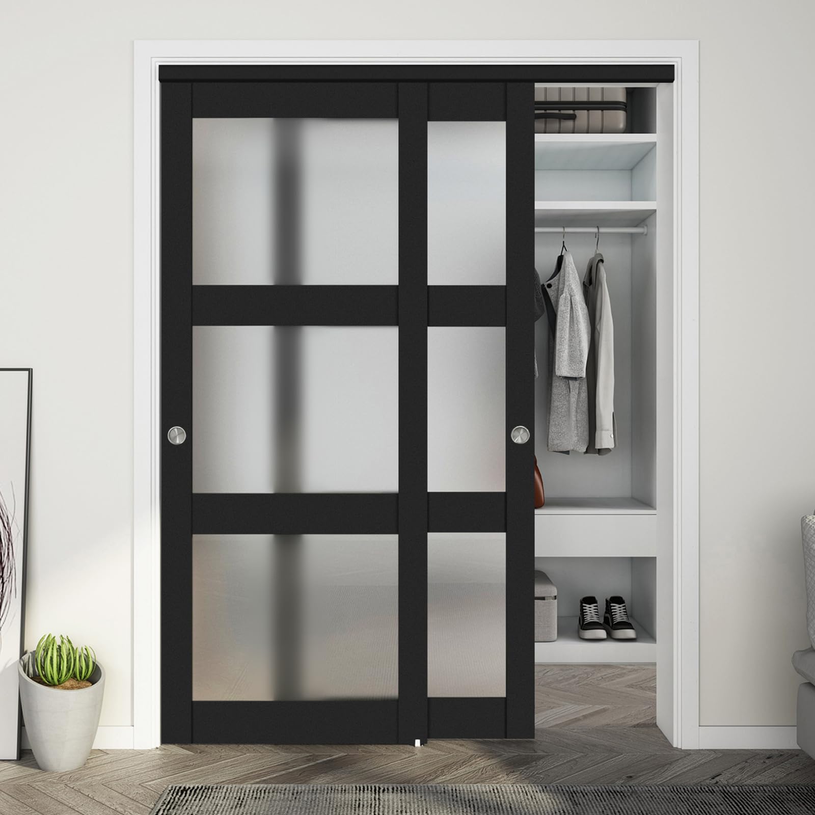 Amazon.com: JUBEST 60"x 80" Sliding Closet Door, 3-Lite Frosted Glass ...